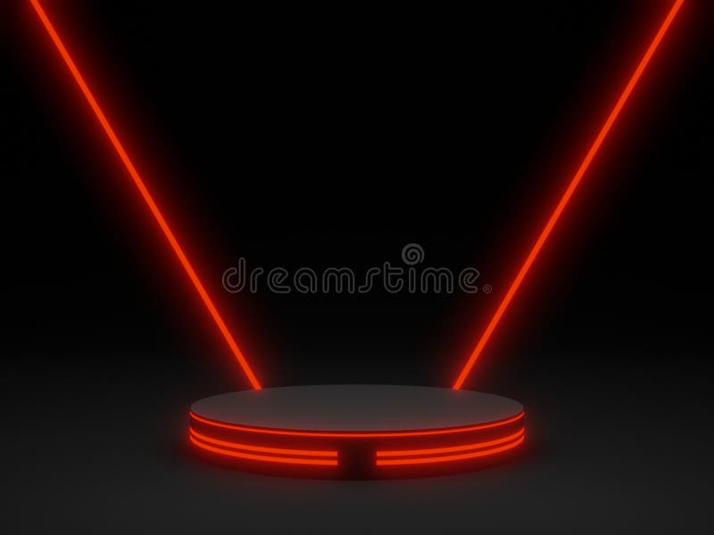 3D Black Podium with Red Neon Lights Stock Illustration - Illustration ...