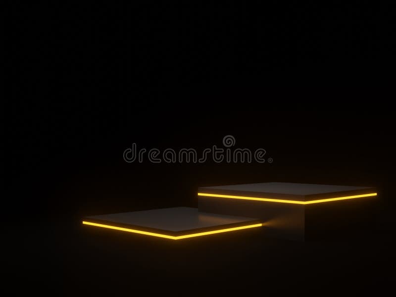 3D Black Product Stand with Yellow Neon Lights Stock Illustration ...