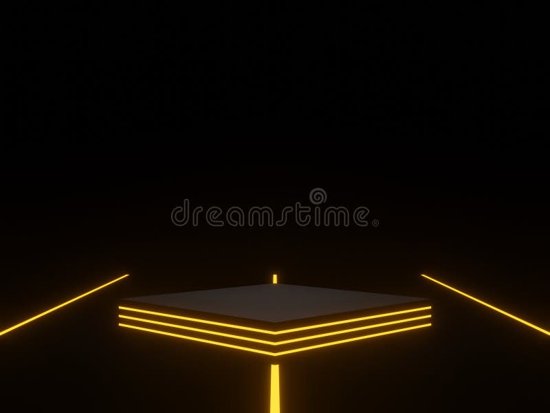 3D Black Product Stand with Yellow Neon Lights Stock Illustration ...