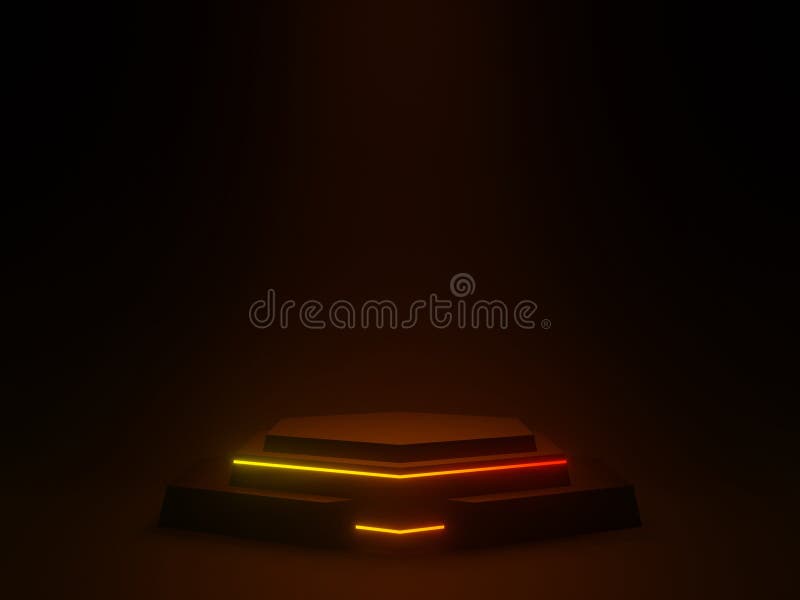 3D Black Scientific Stage with Gradient Neon Lights. Geometric Podium ...