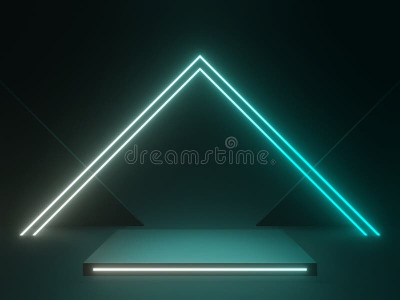 3D Black Scientific Stage with Gradient Neon Lights. Geometric Podium ...