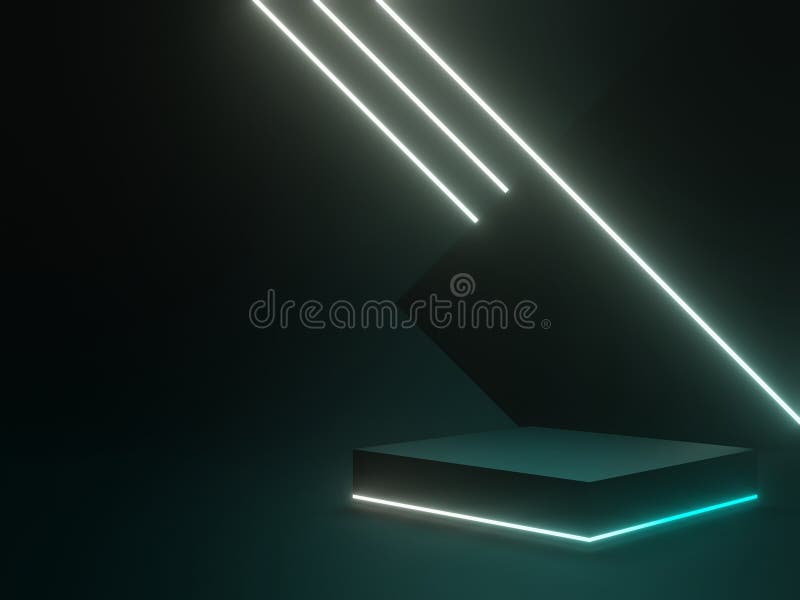 3D Black Scientific Stage with Gradient Neon Lights. Geometric Podium ...