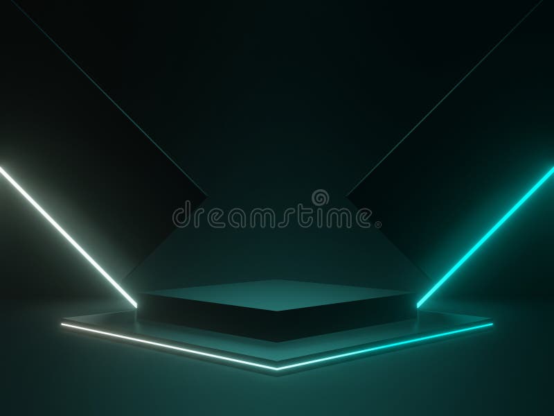 3D Black Scientific Stage with Gradient Neon Lights. Geometric Podium ...