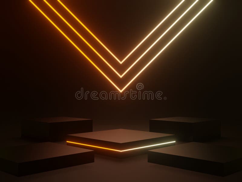 3D Black Scientific Stage with Gradient Neon Lights. Geometric Podium ...