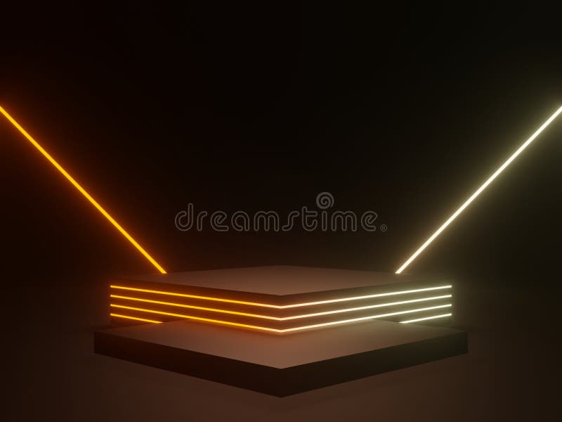3D Black Scientific Stage with Gradient Neon Lights. Geometric Podium ...
