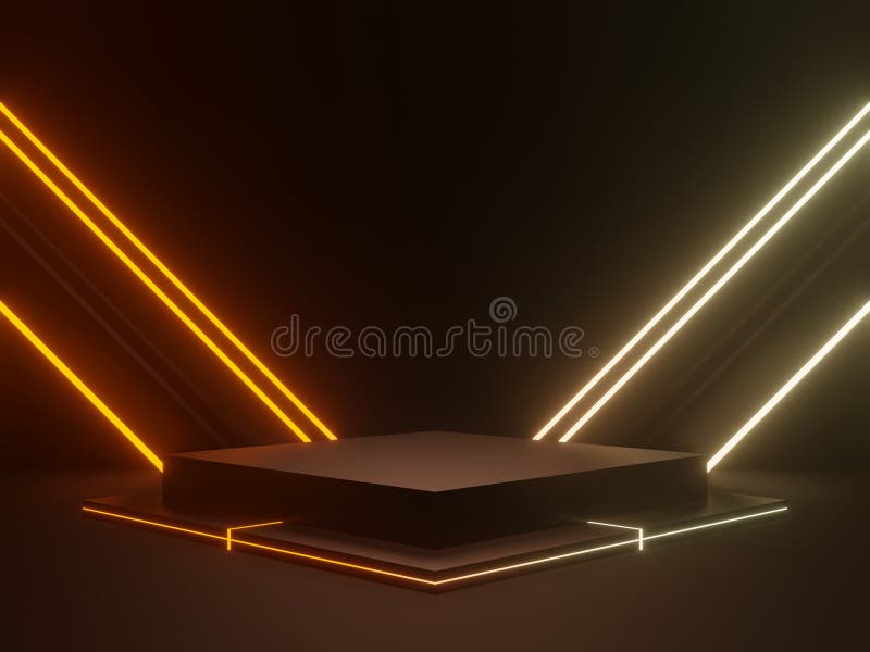 3D Black Scientific Stage with Gradient Neon Lights. Geometric Podium ...