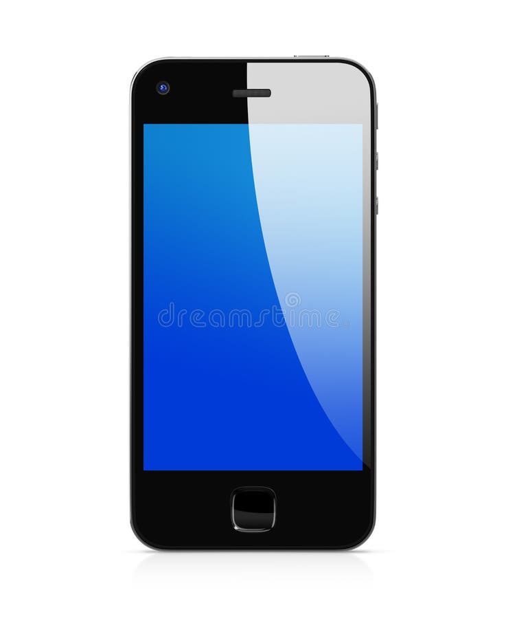 3D Black Smart Phone with Blue Screen Stock Image - Image of black ...