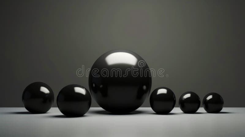 3D Black Spheres of Different Sizes and Transparency. Dark Colour ...
