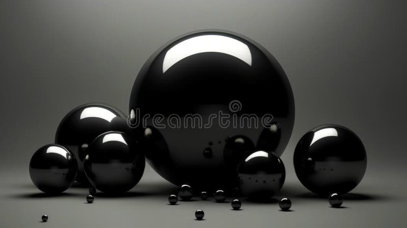 3D Black Spheres of Different Sizes and Transparency. Dark Colour ...