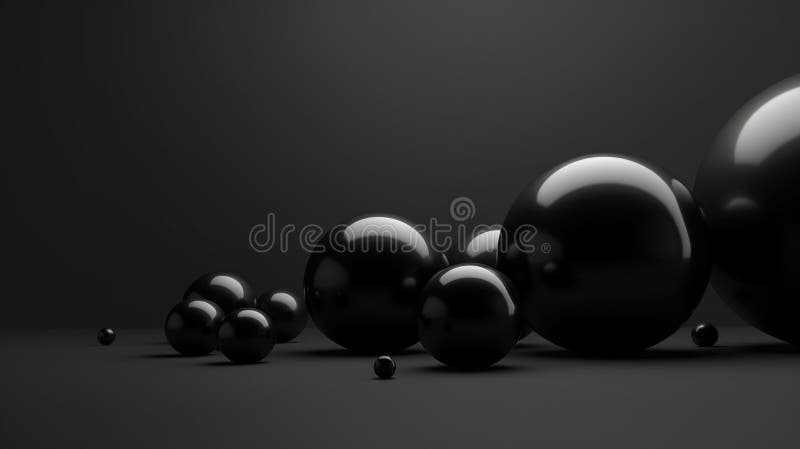 3D Black Spheres of Different Sizes and Transparency. Dark Colour ...