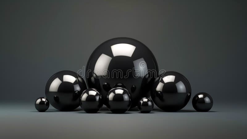 3D Black Spheres of Different Sizes and Transparency. Dark Colour ...