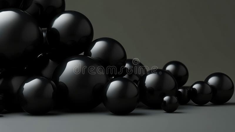 3D Black Spheres of Different Sizes and Transparency. Dark Colour ...