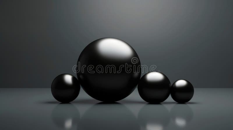 3D Black Spheres of Different Sizes and Transparency. Dark Colour ...