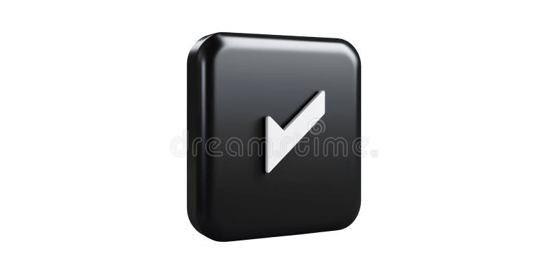 3D Black Square Icon with Check Mark. Symbol of Approval and ...