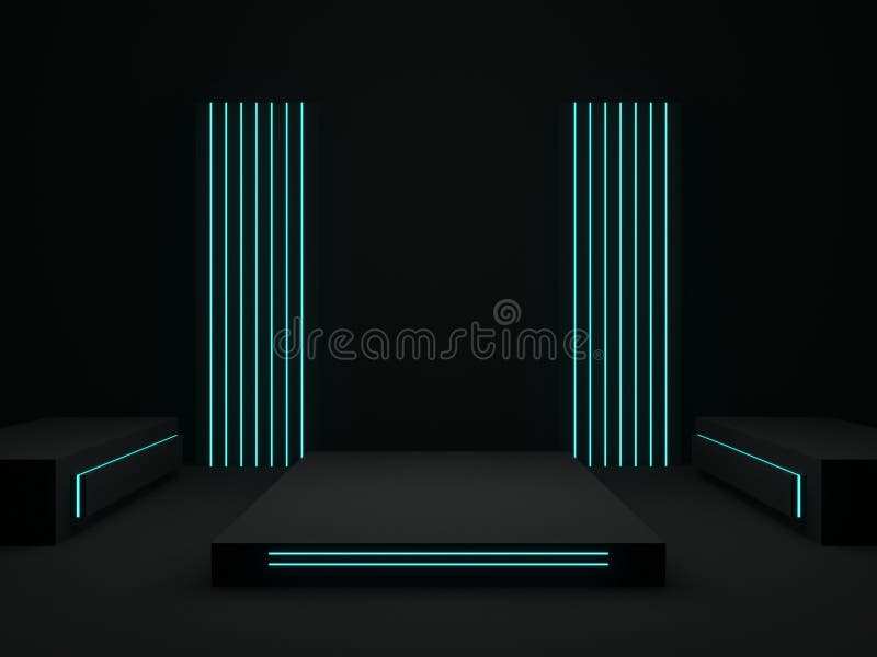 3D Black Stage with Blue Lights Stock Illustration - Illustration of ...