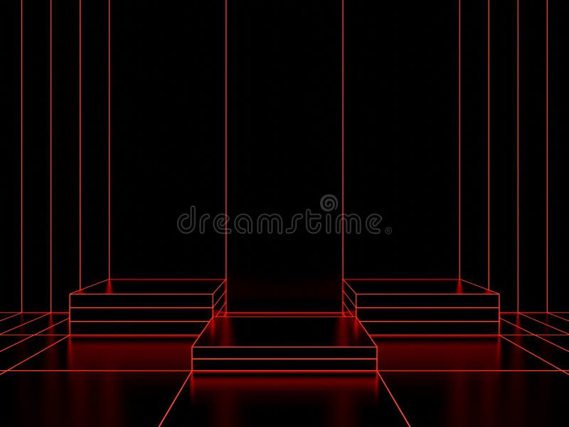 3D Black Stand and Red Grid Neon Lights Stock Illustration ...