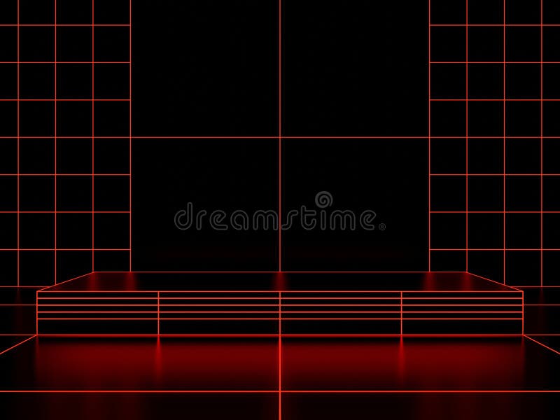 3D Black Stand and Red Grid Neon Lights Stock Illustration ...