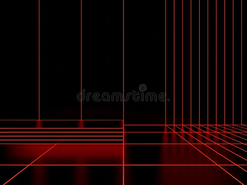 3D Black Stand and Red Grid Neon Lights Stock Illustration ...
