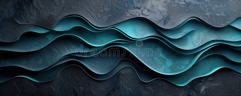 3D Black and Teal Abstract Carved Relief with Wavy Patterns and ...