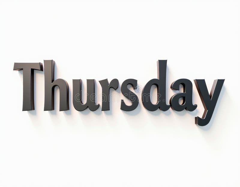 3D Black Text Thursday on a White Background Casting a Shadow. Stock ...