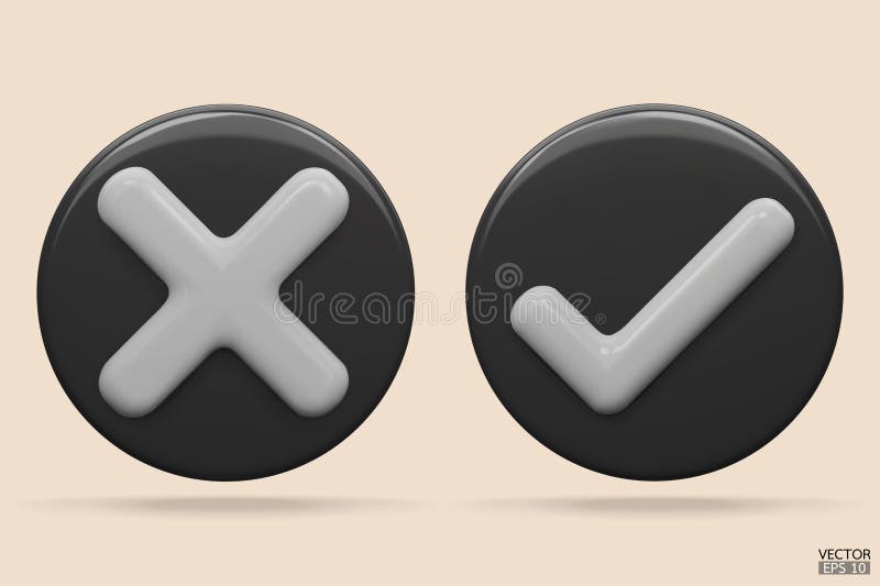 3D Black,white Checkmark and X Mark Icon. Checkmark Right Symbol, Tick ...