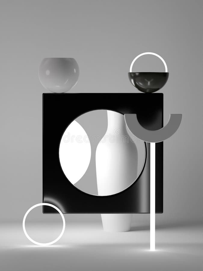 3d Black and White Grayscale Still Life of Objects and Light Stock ...