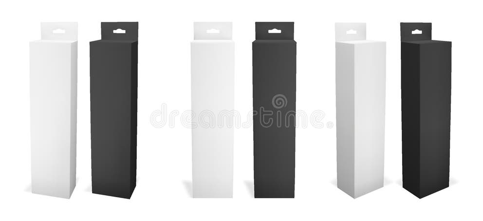 3d Black and White Hang Tab Box Mockup. Thin Rectangle Carton Product ...