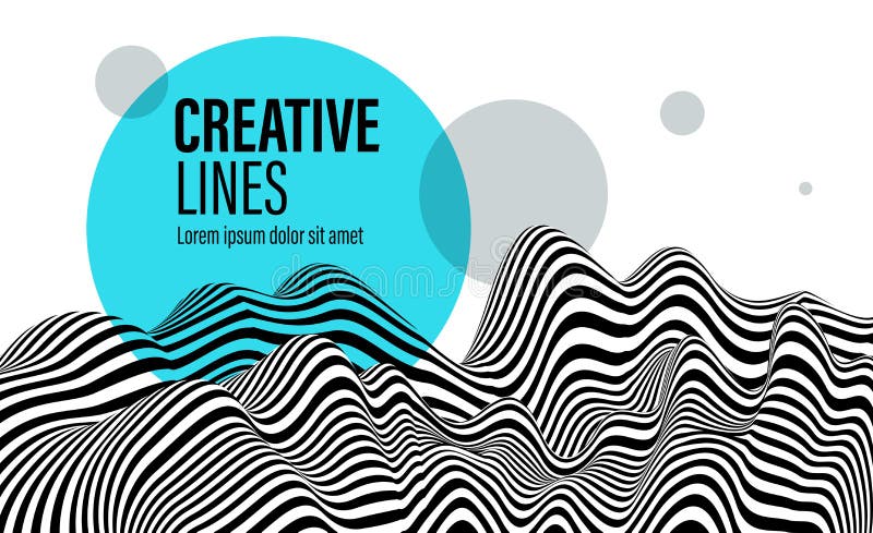 3D Black and White Lines in Perspective with Blue Circle Splat Abstract ...