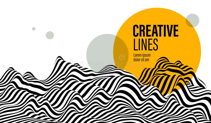 3D Black and White Lines in Perspective with Yellow Circle Splat ...