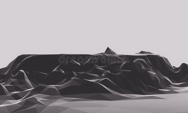 3D Black and White Low Polygon Mountain. Black Terrain Stock ...