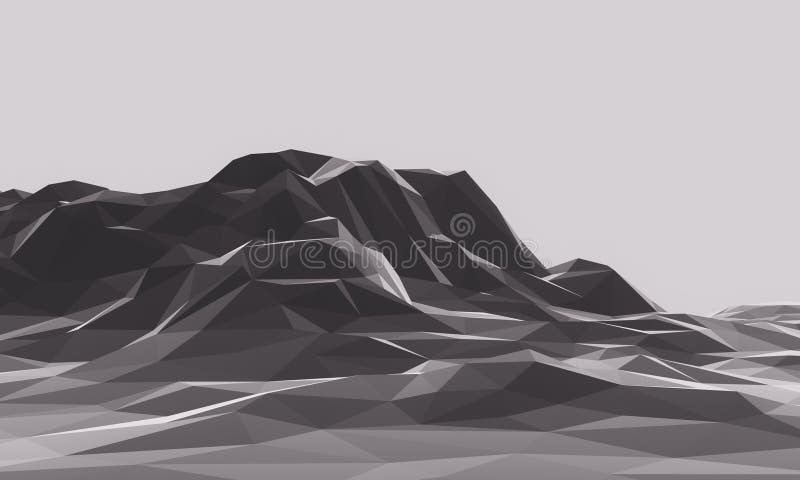 3D Black and White Low Polygon Mountain. Black Terrain Stock ...