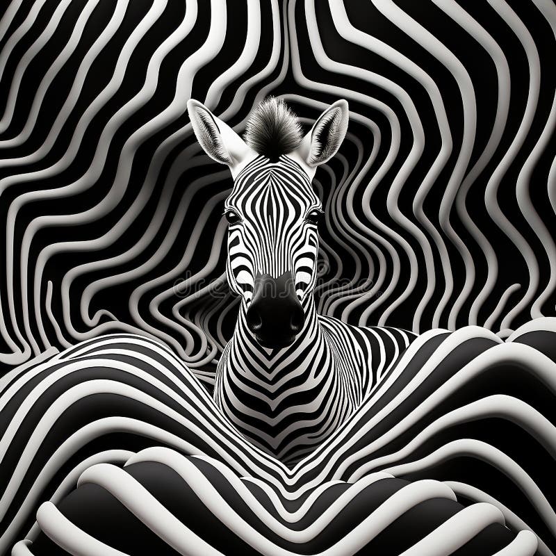 3D Black and White Zebra Optical Illusion Artwork Stock Illustration ...