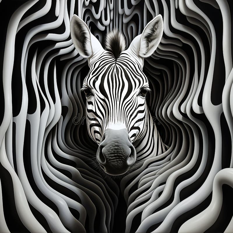 3D Black and White Zebra Optical Illusion Artwork. Stock Illustration - Illustration of contrast ...