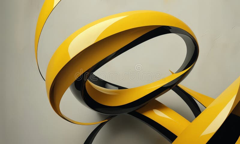 3D Black and Yellow Abstract Sculpture, Featuring Curved, Organic Shape ...