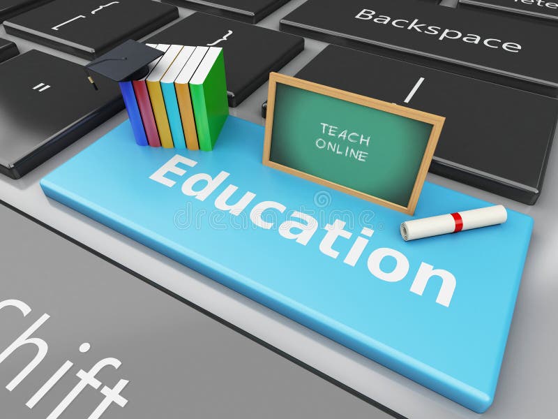 3d Blackboard, Graduation Cap and Books on Computer Keyboard. Stock ...