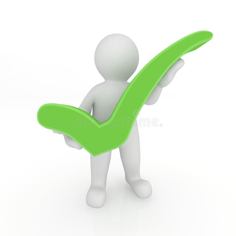 3d Blank Man Hold Green Check Mark. Stock Illustration - Illustration ...