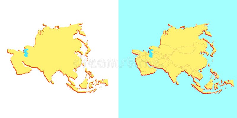 3d Blank Map Isometric Asia Continent with Countries Border Stock ...