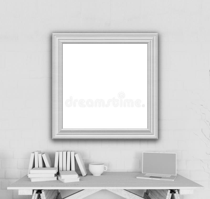 3D Blank Picture Frame in an Office Stock Illustration - Illustration ...