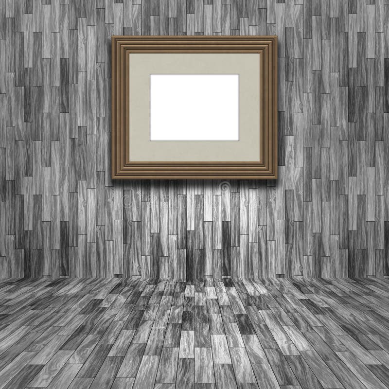 3D Blank Picture Frame in a Wooden Room Stock Illustration ...