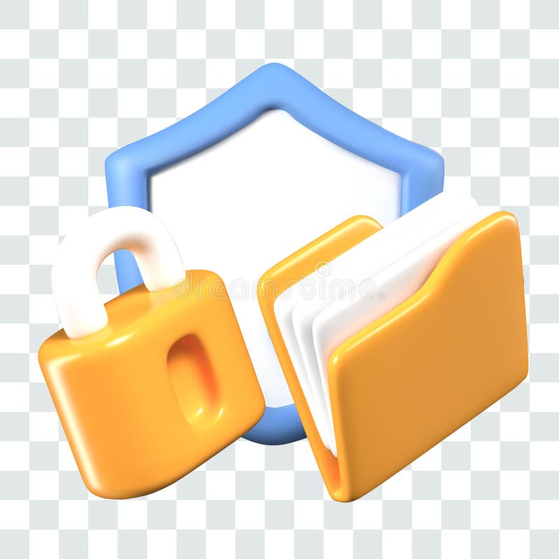 3D Blank Shield with Place for Logo, Text, Lock, Folder with Documents ...