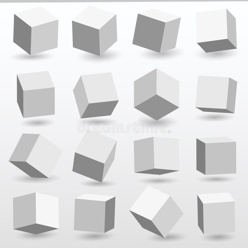 3D Block Cube with Shadows. Object Render in Perspective for White Logo ...