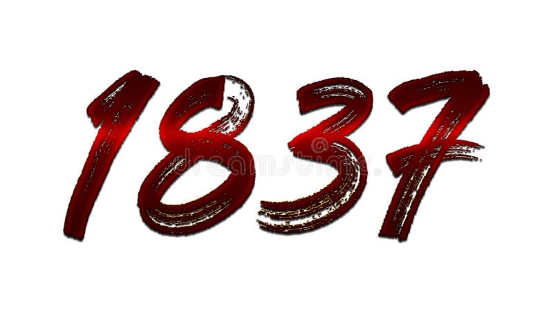 3D Blood Red Number Design of 1837 on White Background Stock ...