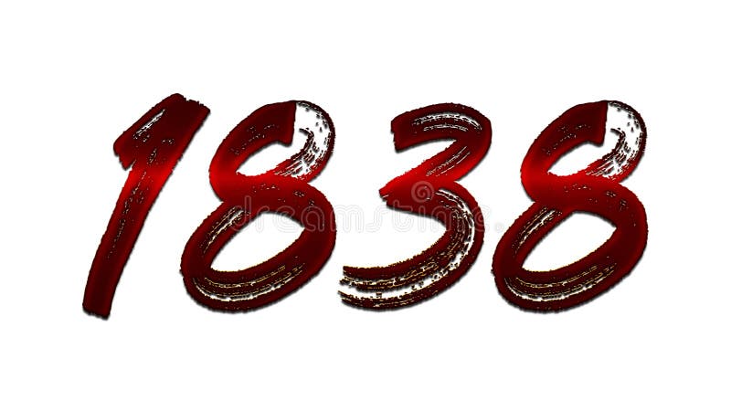 3D Blood Red Number Design of 1838 on White Background Stock ...