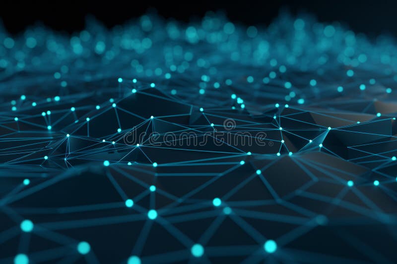 3D Blue Abstract Network Background, Perspective View Stock ...