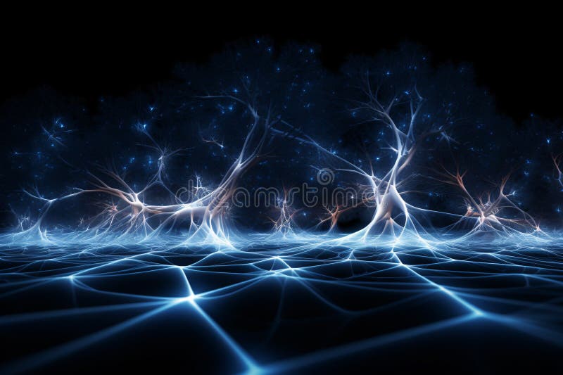 3D Blue Abstract Network Background, Perspective View Stock ...
