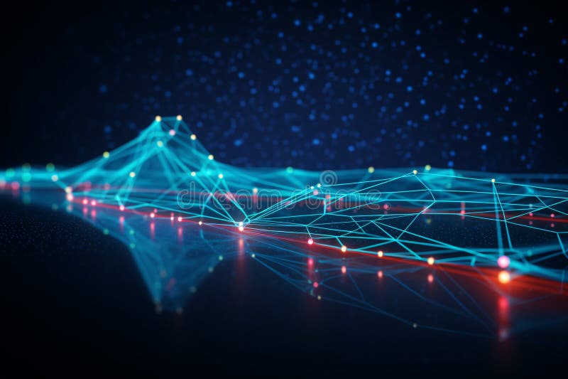 3D Blue Abstract Network Background, Perspective View Stock ...