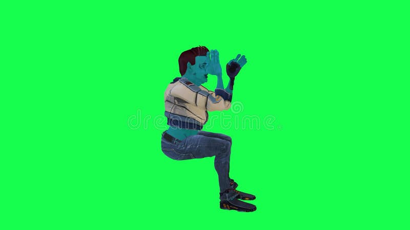 3D Blue Animated Giant Cheering Friends from Left Angle on Green Screen ...