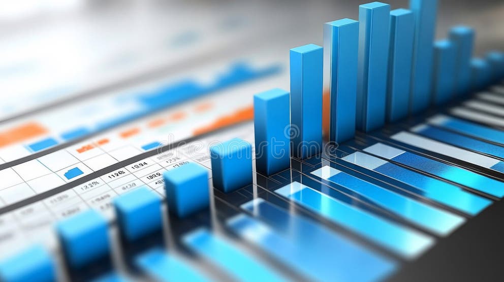 3D Blue Bar Chart Showing Business Growth Stock Illustration ...