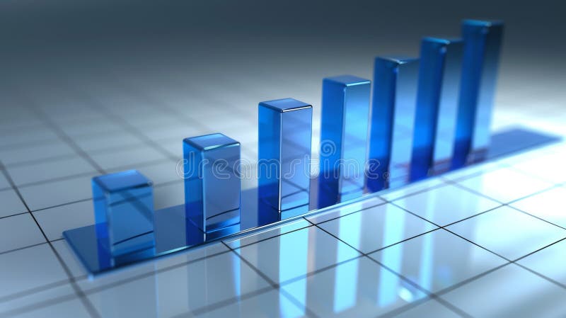 3D Blue Bar Graph Showing Growth Grid Background Stock Illustration ...
