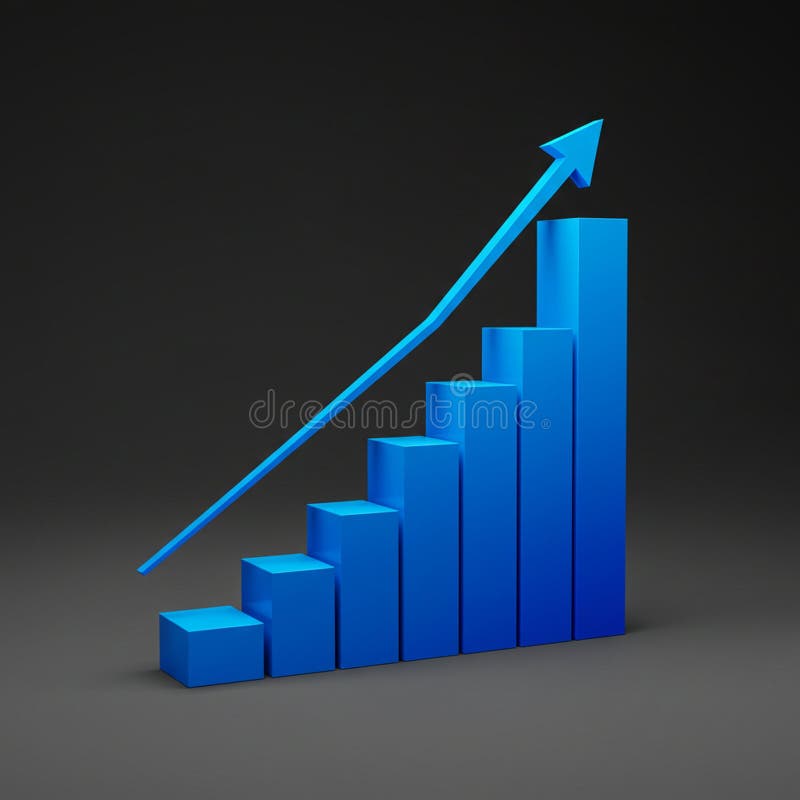 A 3D Blue Bar Graph with Six Ascending Columns, Increasing in Height ...